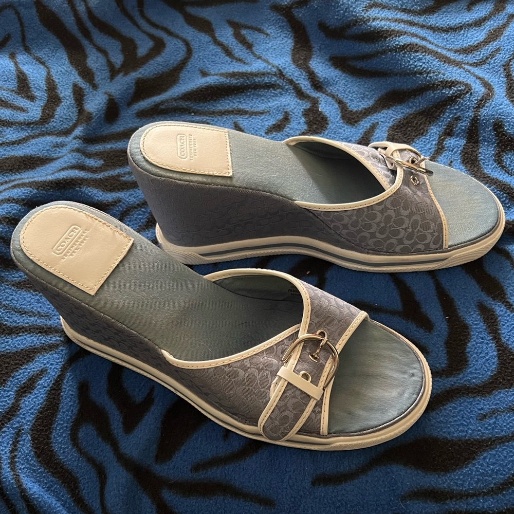 Coach Adele Signature Blue/White Wedges Size 11b - Gem